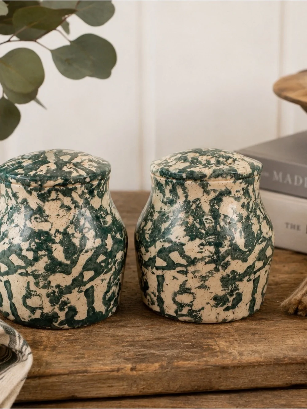 Source Unknown | Kitchen | Vintage Green Spongeware Salt Pepper Shakers ...
